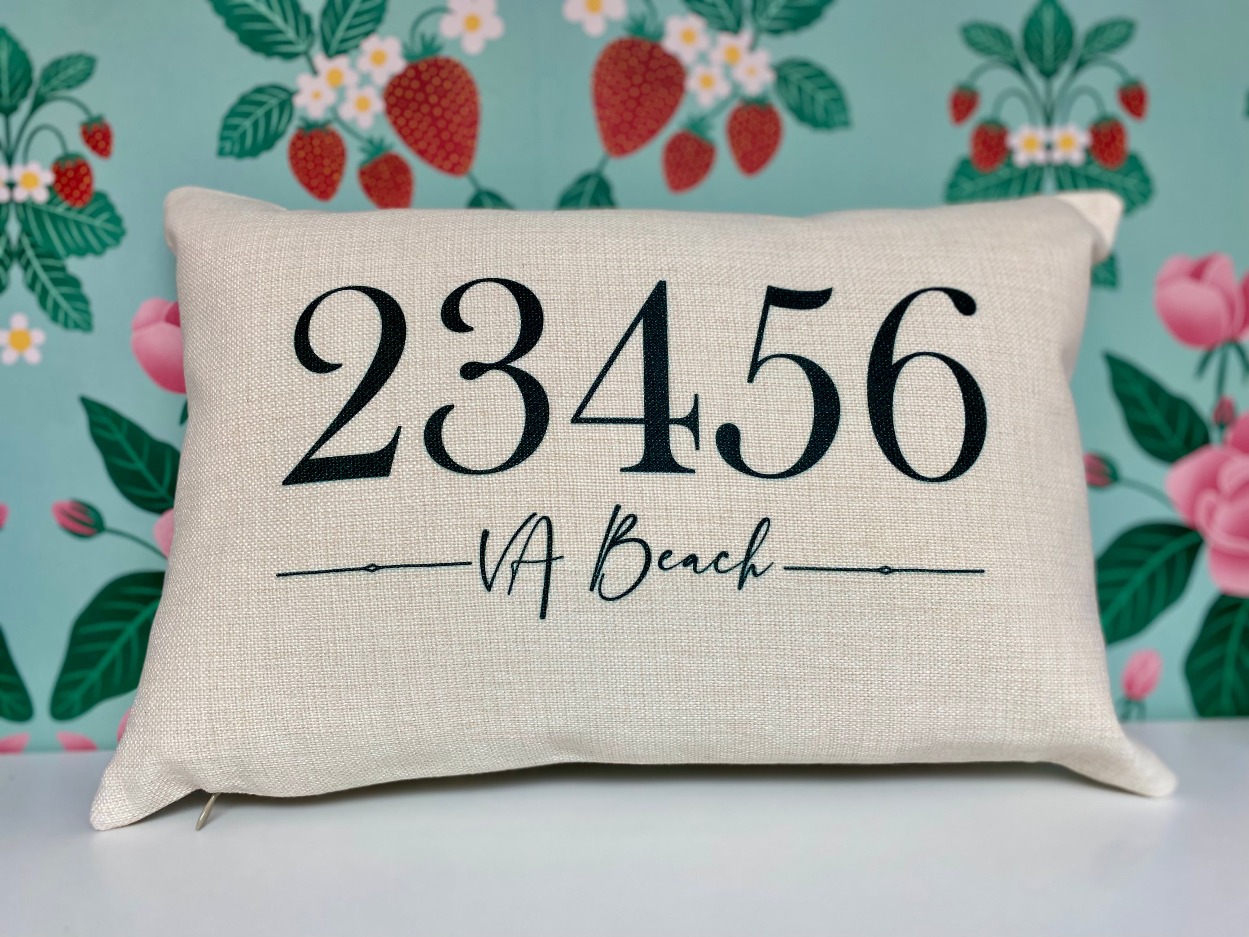 23456 VA Beach Zip Code Outdoor Pillow – Pungo Strawberry Patch